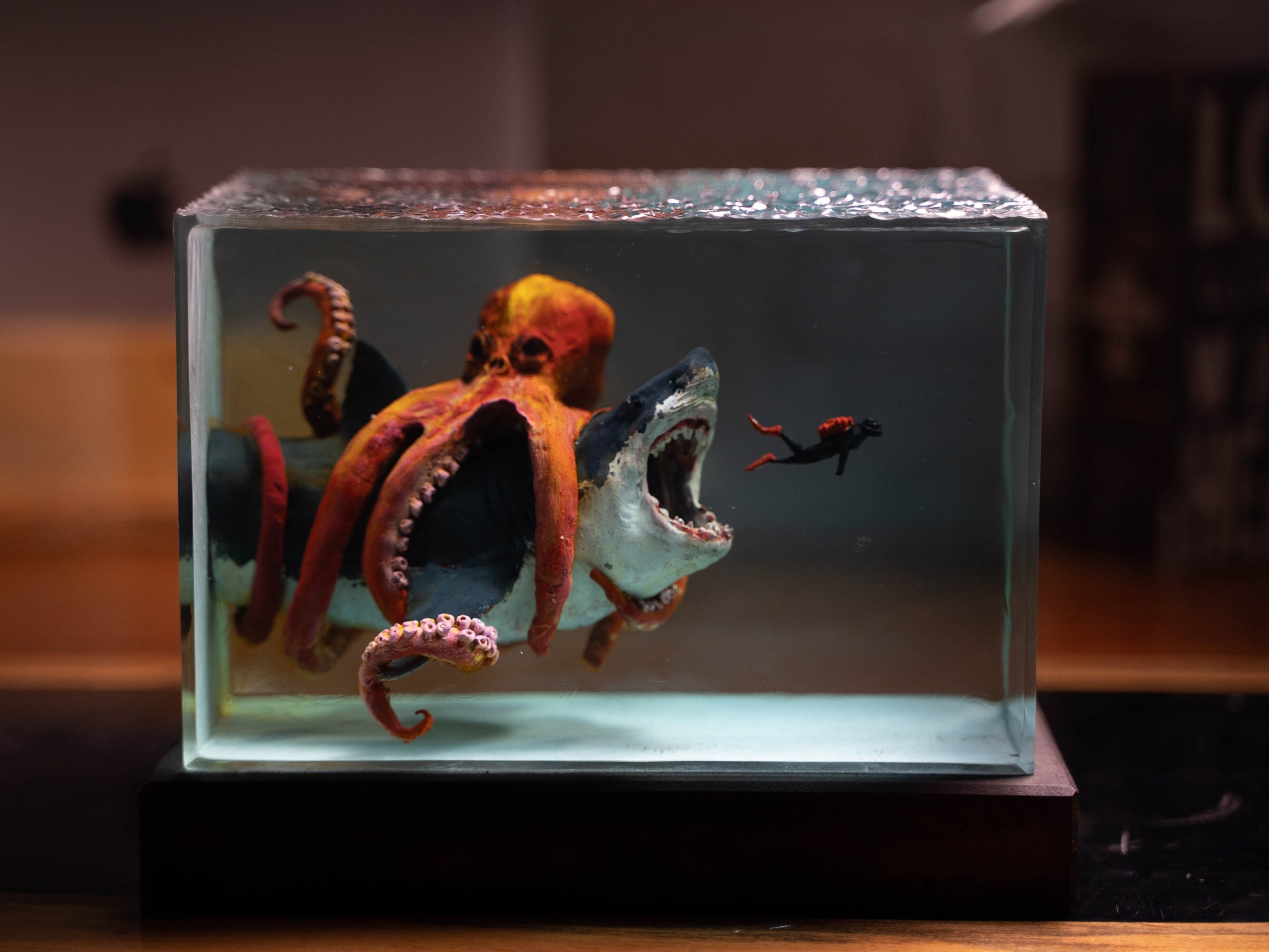 The Meg 2 Giant Octopus Fights With Meg Fish Resin Lamp - Etsy