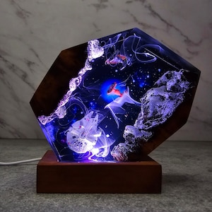Space Galaxy Lamp Made of Resin and Wood, Space Night Lights, Epoxy ...