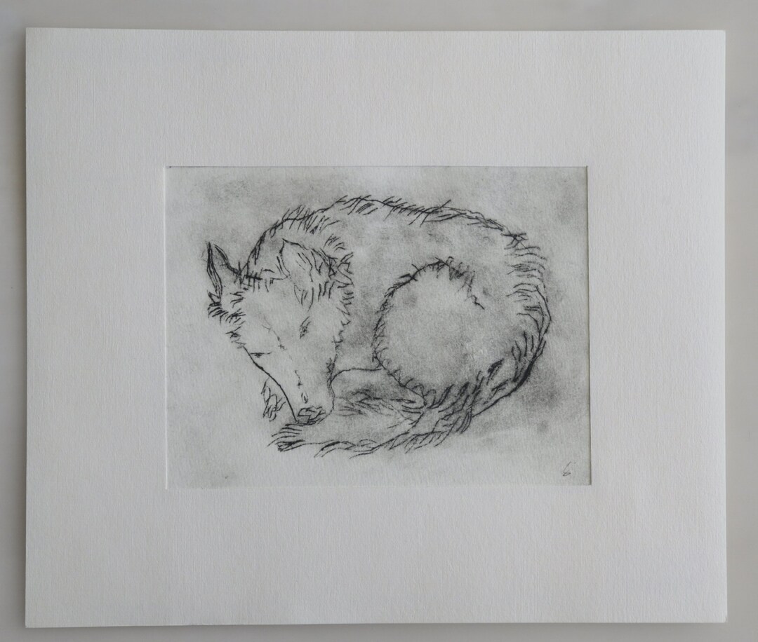 Drypoint Print of a Sleeping Dog - Etsy