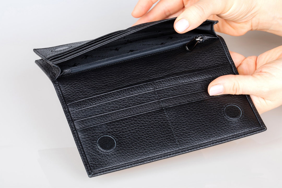 Personalized Black Leather Phone Wallet, Leather Bifold Long Wallet ...