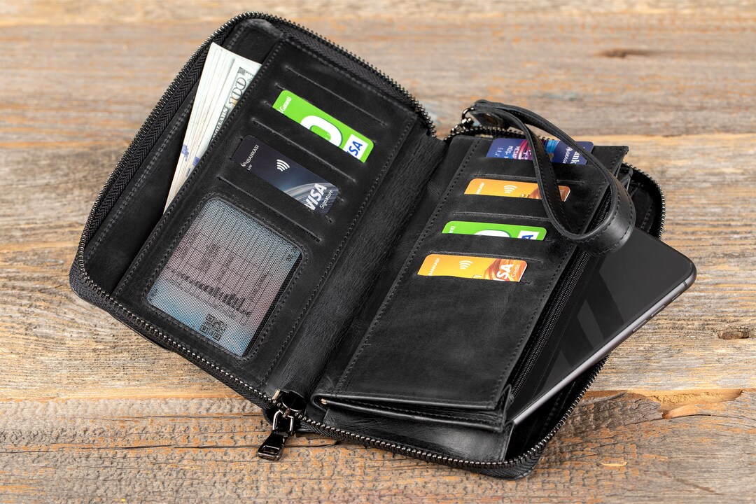 Personalized Leather Phone Wallet, Leather Clutch Bifold Wallet ...