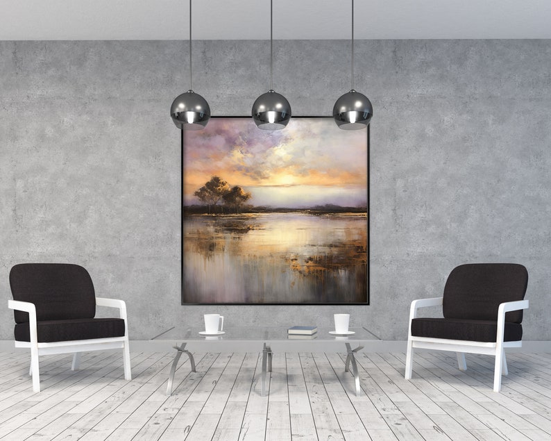 Swamp Landscape, Purple Sunset 100% Hand Painted, Wall Decor Living ...