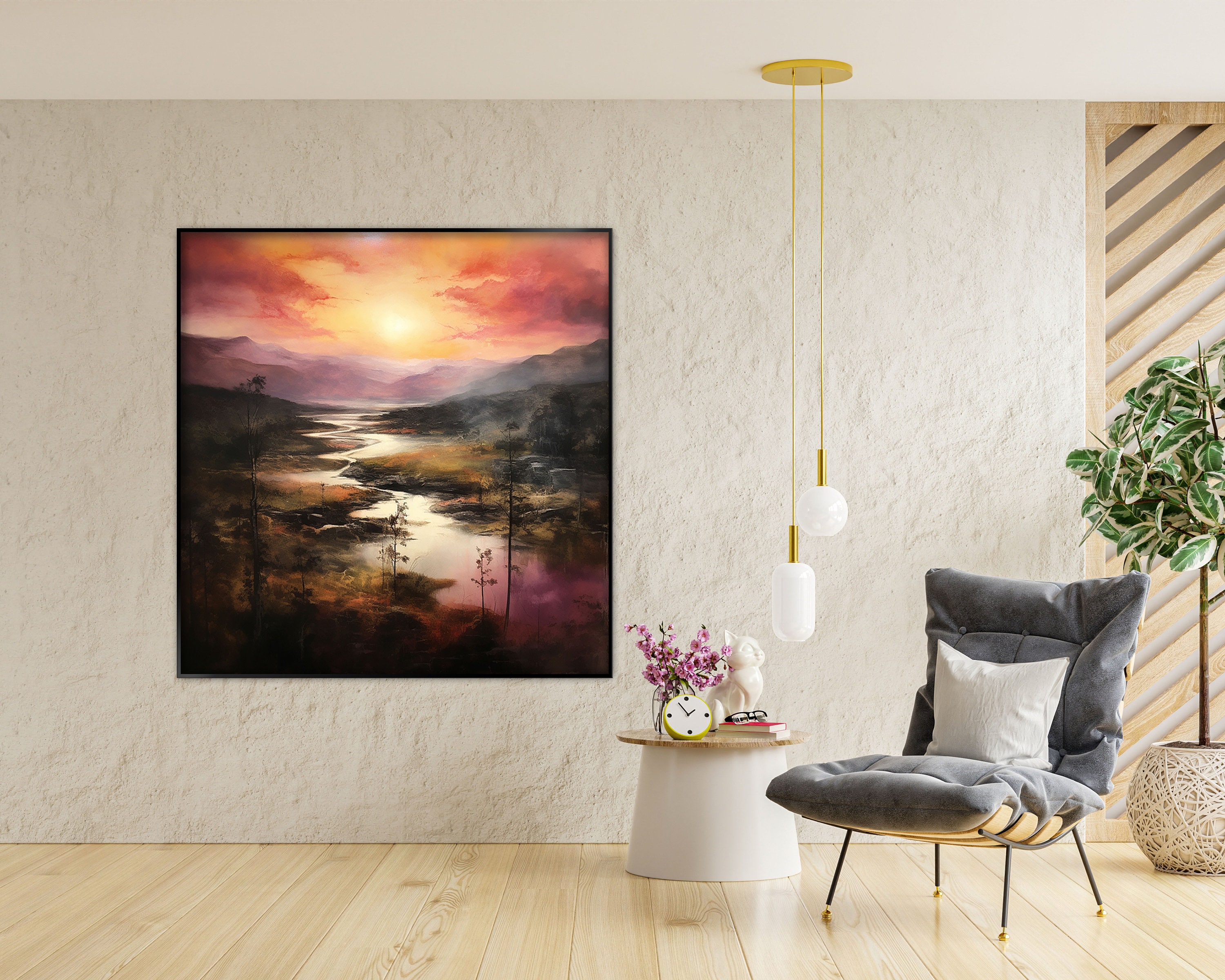 Valley Landscape River Sunset 100% Hand Painted Wall Decor - Etsy