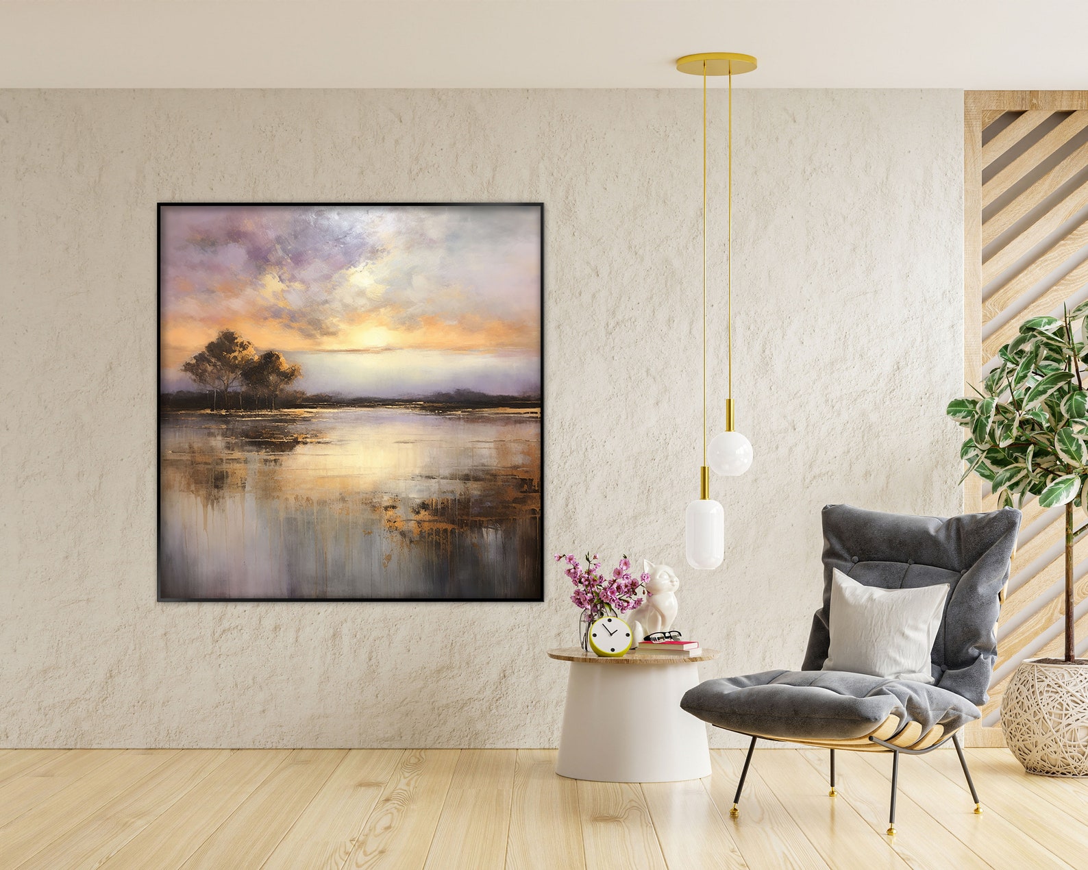 Swamp Landscape, Purple Sunset 100% Hand Painted, Wall Decor Living ...