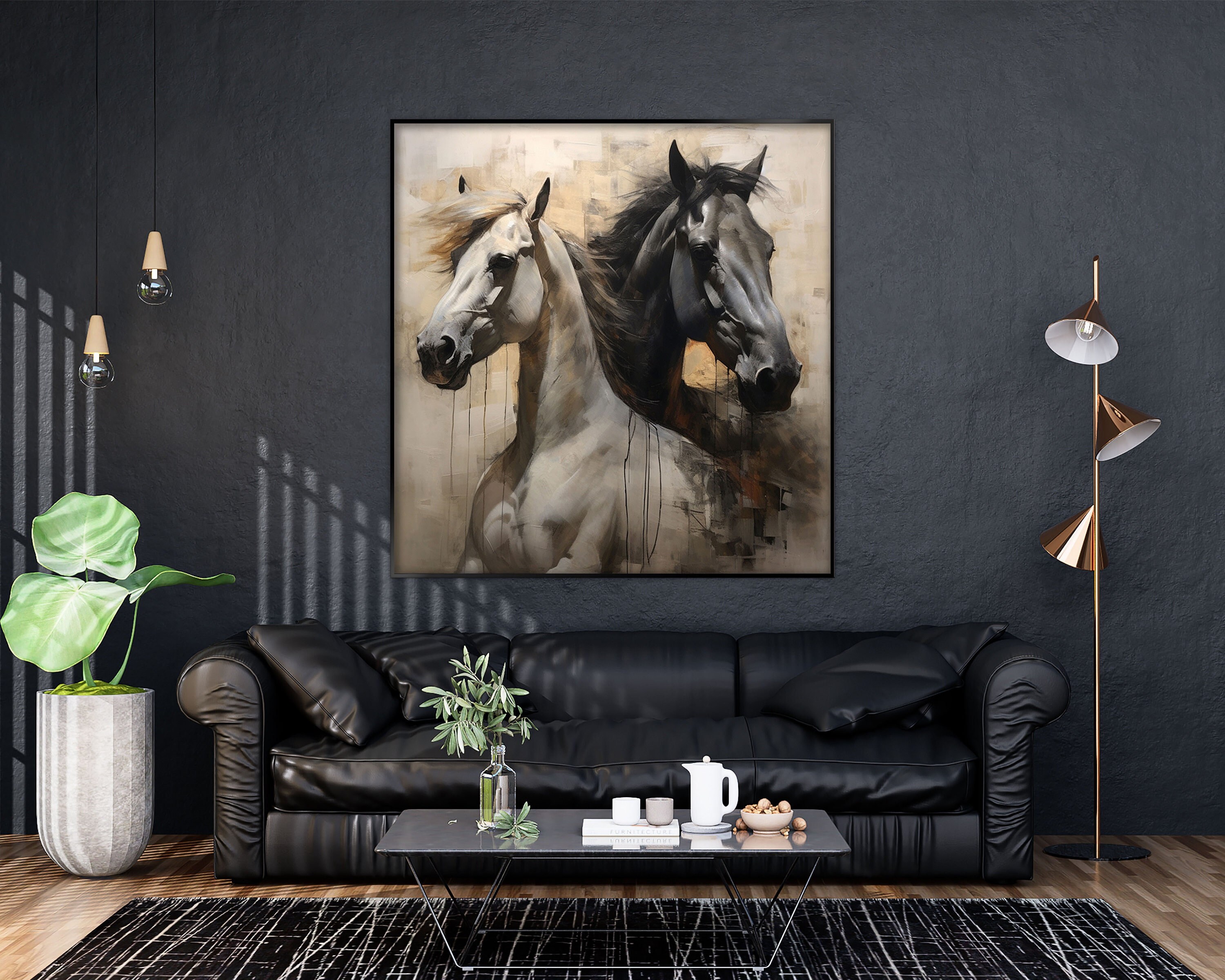 Two Horses Oil Painting on Canvas Abstract Horse Love Painting Horse ...
