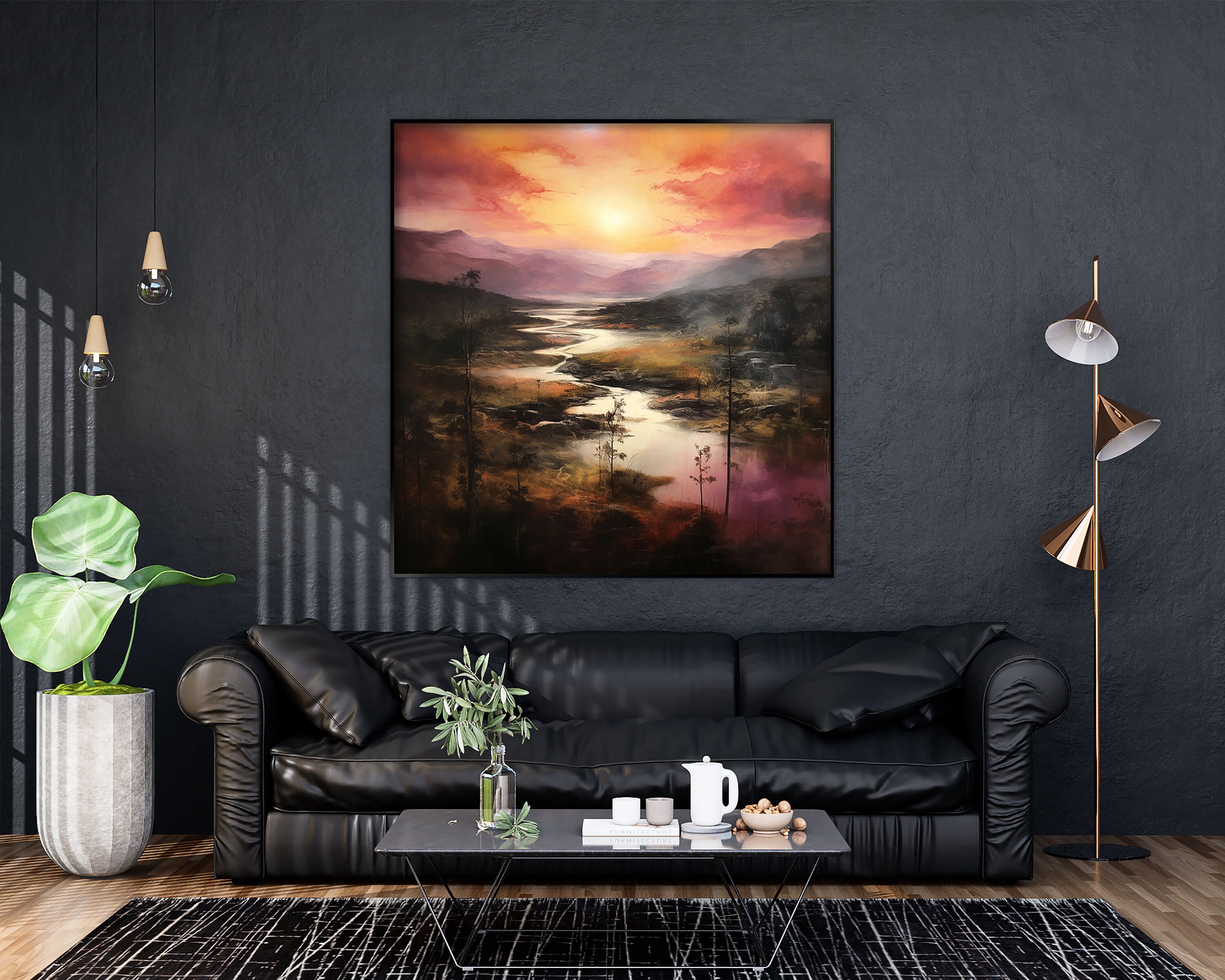 Valley Landscape River Sunset 100% Hand Painted Wall Decor - Etsy