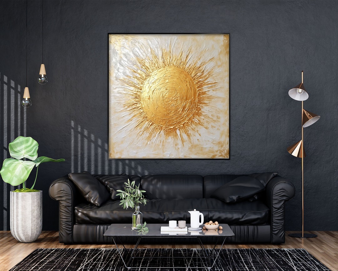 Bright Sun, Gold 100% Hand Painted, Wall Decor Living Room, Acrylic ...