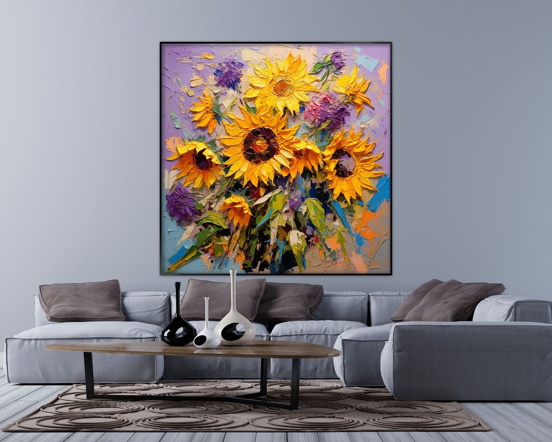 Sunflower 100% Hand Painted, Wall Decor Living Room, Acrylic Abstract ...
