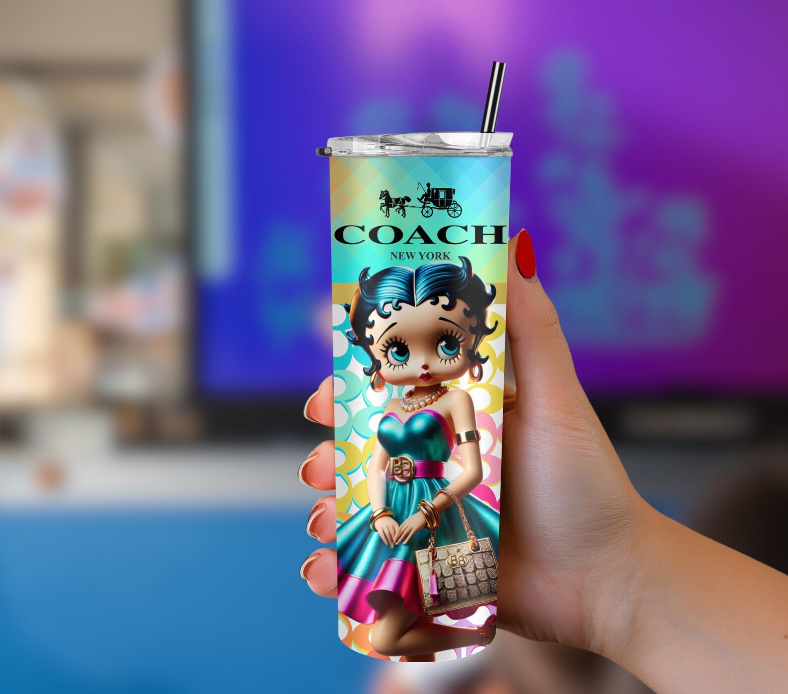 Betty Boop Rainbow Coach, 20 Oz Skinny Tumbler Sublimation Design ...