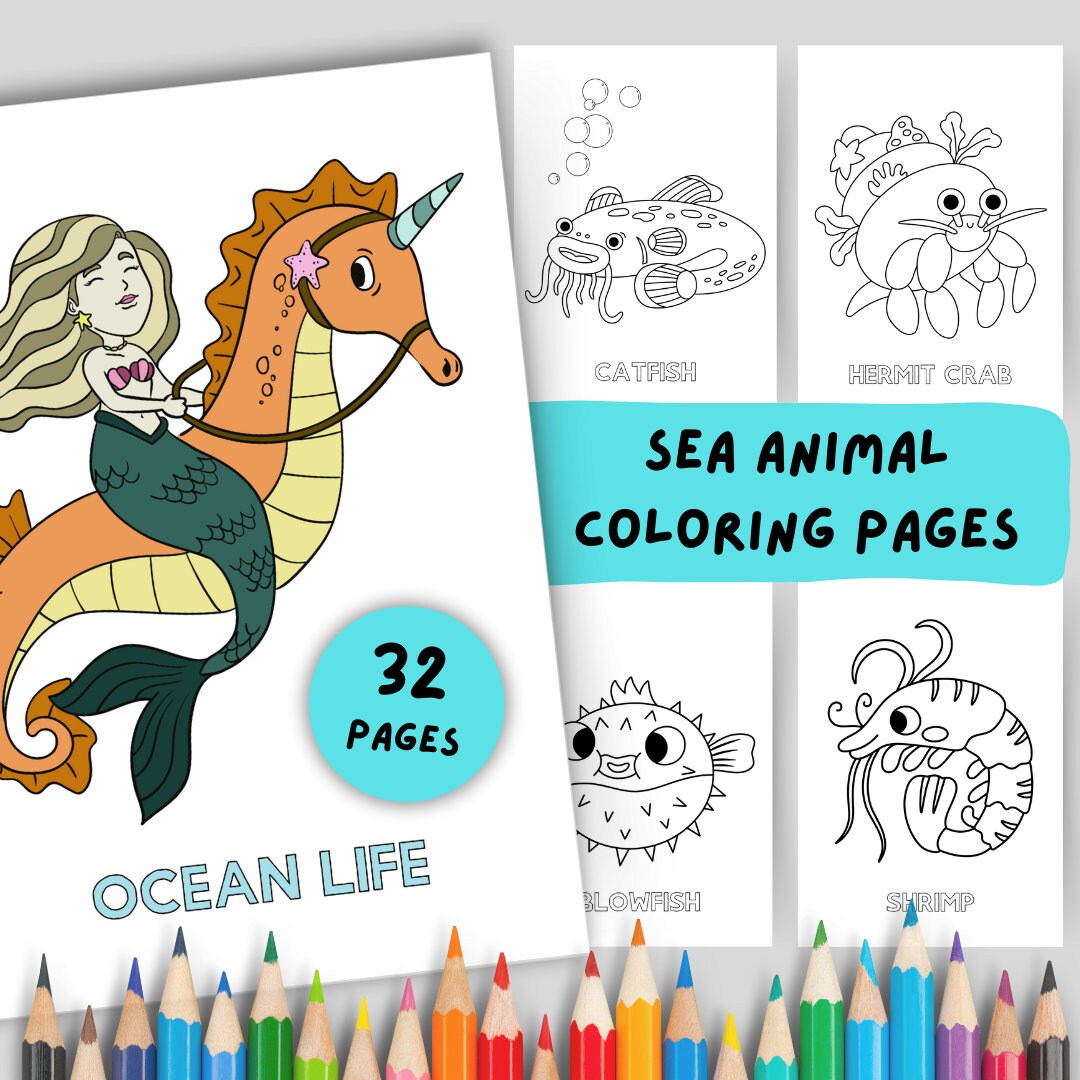 Sea Animal Coloring Pages for Kids, Simple Coloring Pages, Printable ...