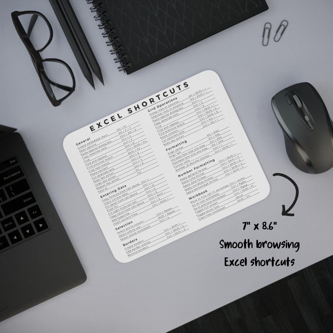 Excel Shortcut Mouse Pad, Coworker Gift, Accountant Student, Project ...