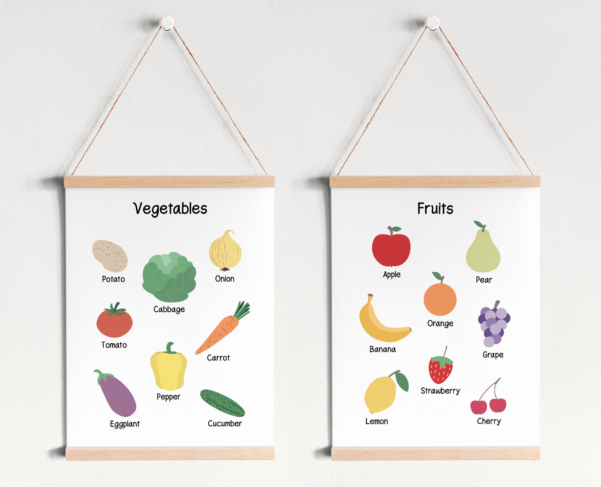 Set of 2, Vegetables and Fruits Educational Poster Set. Learnig Poster ...