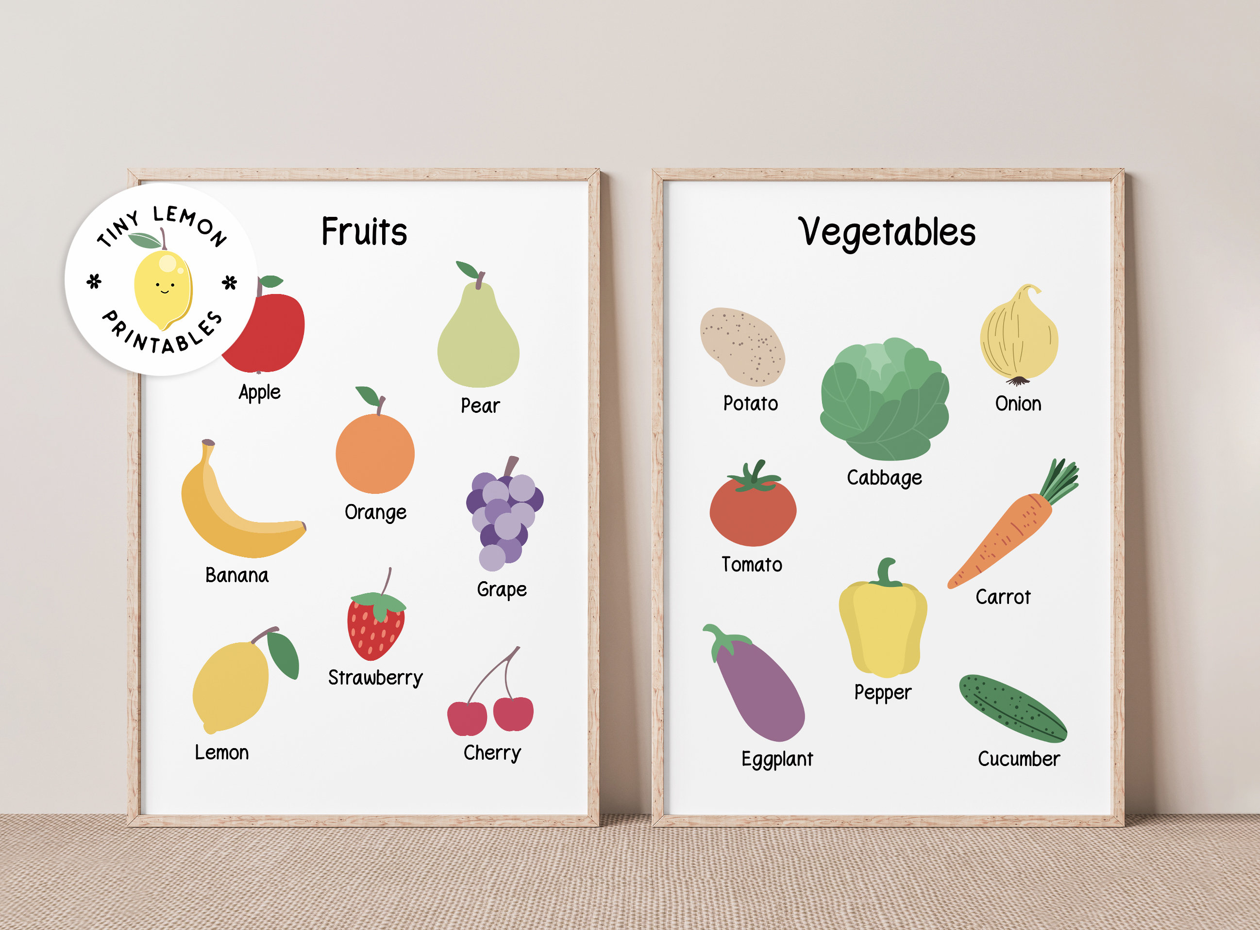Set of 2, Vegetables and Fruits Educational Poster Set. Learnig Poster ...