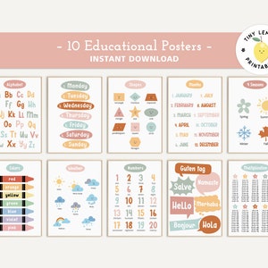 Set of 10, Pastel Educational Wall Art. Kids Alphabet Printable. Boho ...
