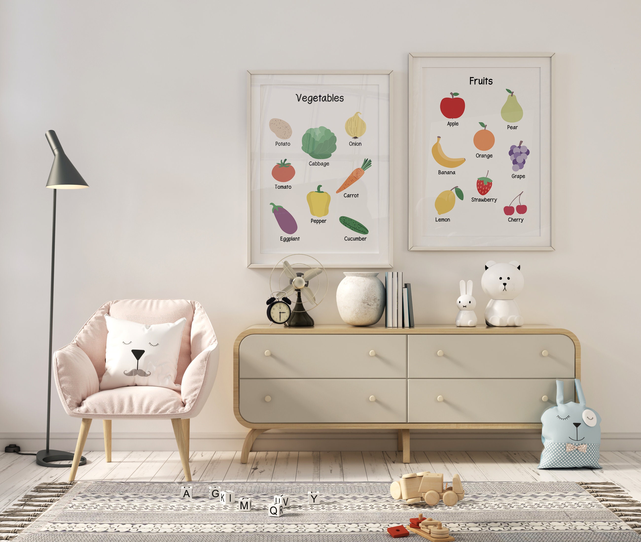 Set of 2, Vegetables and Fruits Educational Poster Set. Learnig Poster ...