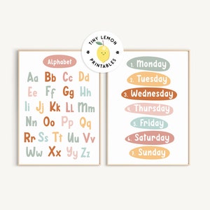 Set of 10, Pastel Educational Wall Art. Kids Alphabet Printable. Boho ...