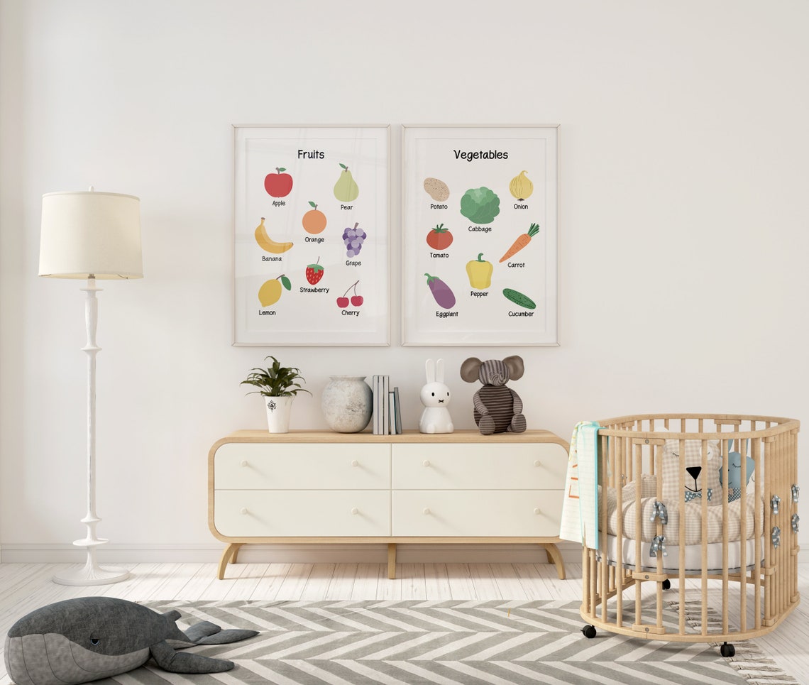 Set of 2, Vegetables and Fruits Educational Poster Set. Learnig Poster ...