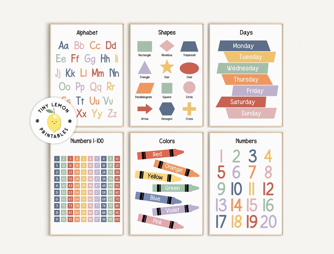 Set of 6, Educational Wall Art. Kids Alphabet Printable. DIGITAL ...