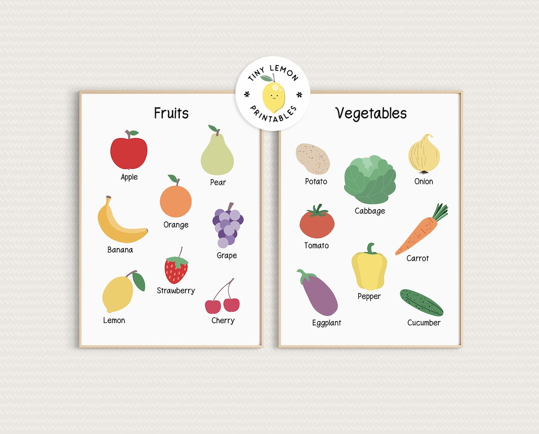 Set of 2, Vegetables and Fruits Educational Poster Set. Learnig Poster ...