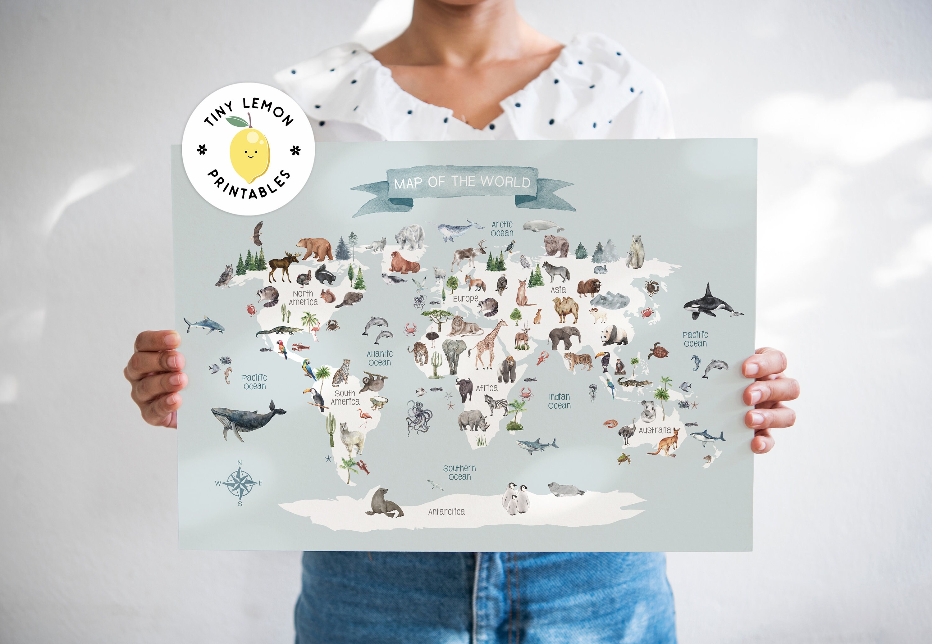 Animal World Map Poster. DIGITAL DOWNLOAD. Boho Playroom Educational ...
