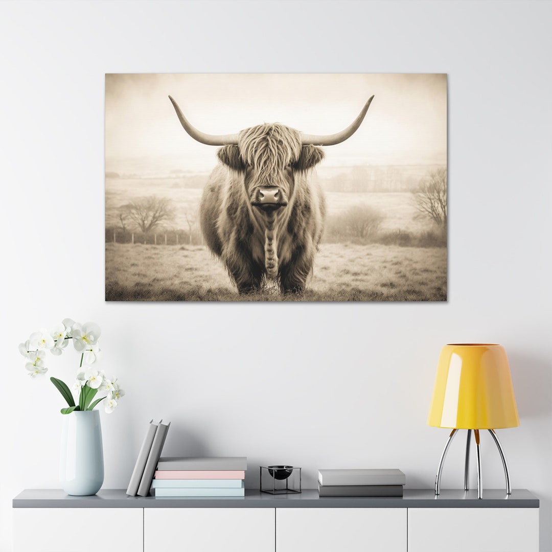 Highland Cow Farmhouse Decor Canvas Print Wall Decor Scottish - Etsy