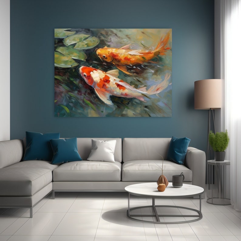 Koi Fish Painting, Impressionism-style , Fish Art, Koi Art, Fish Print ...