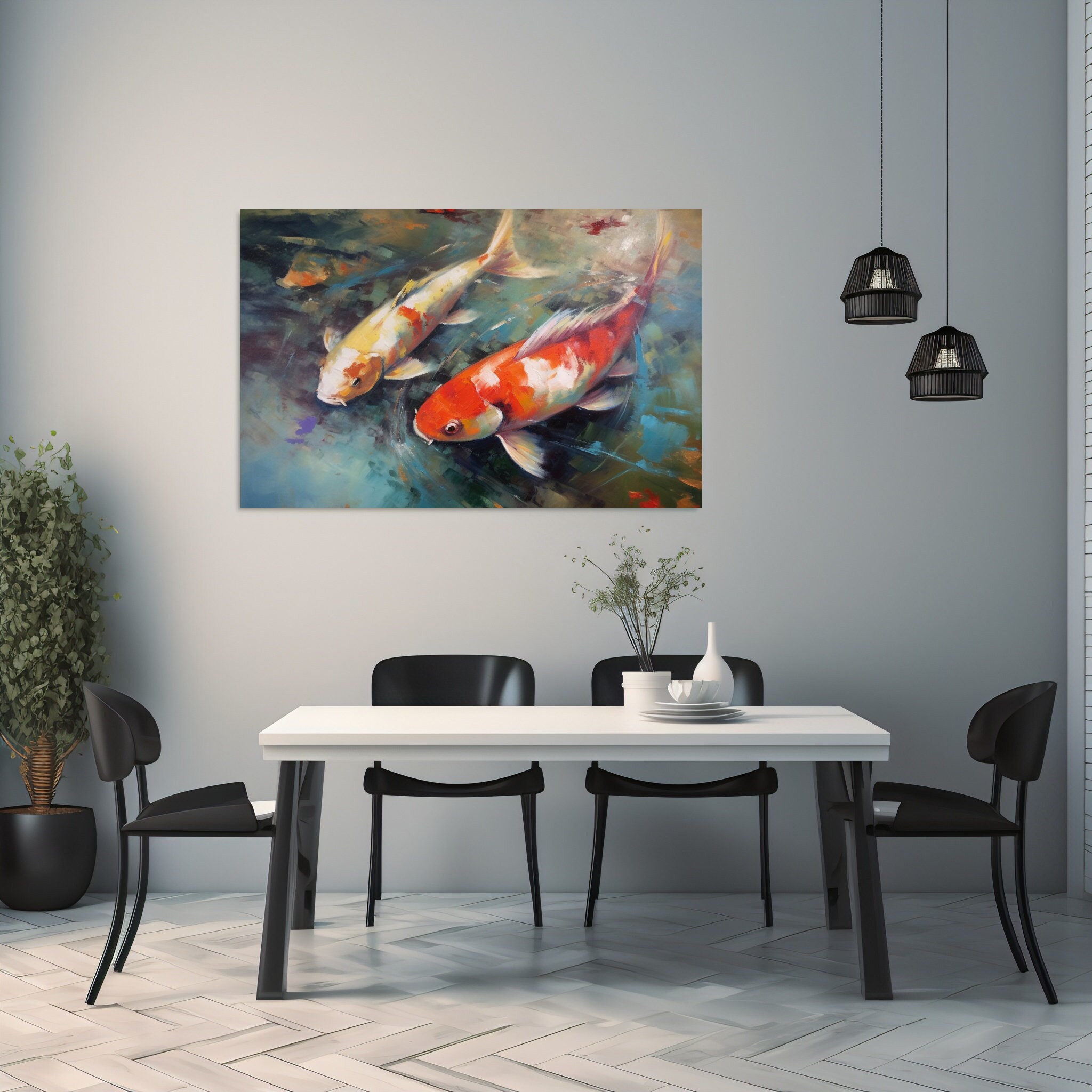 Koi Fish Painting, Impressionism-style , Fish Art, Koi Art, Fish Print ...