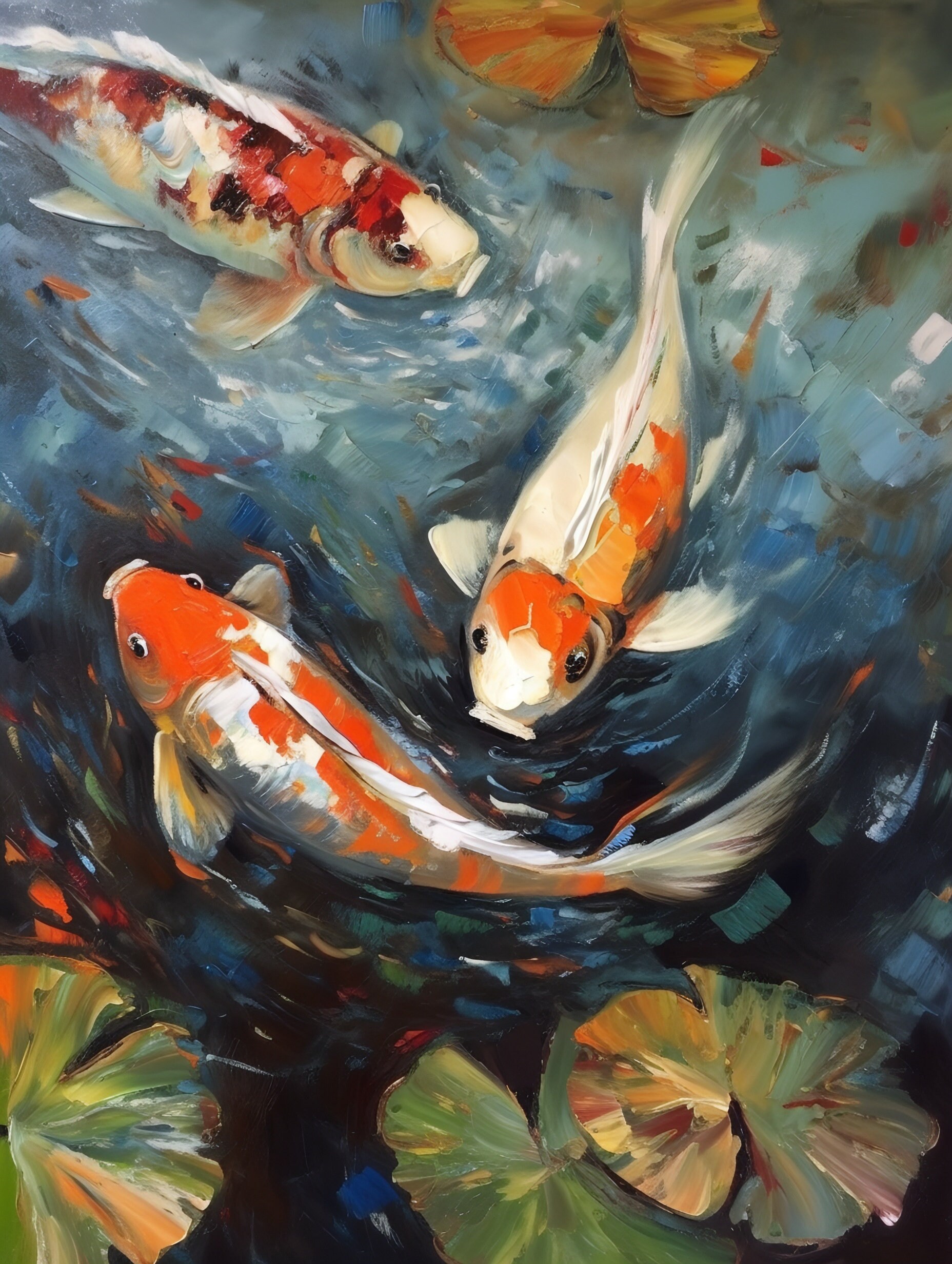 Koi Fish Painting, Impressionism-style , Fish Art, Koi Art, Fish Print ...