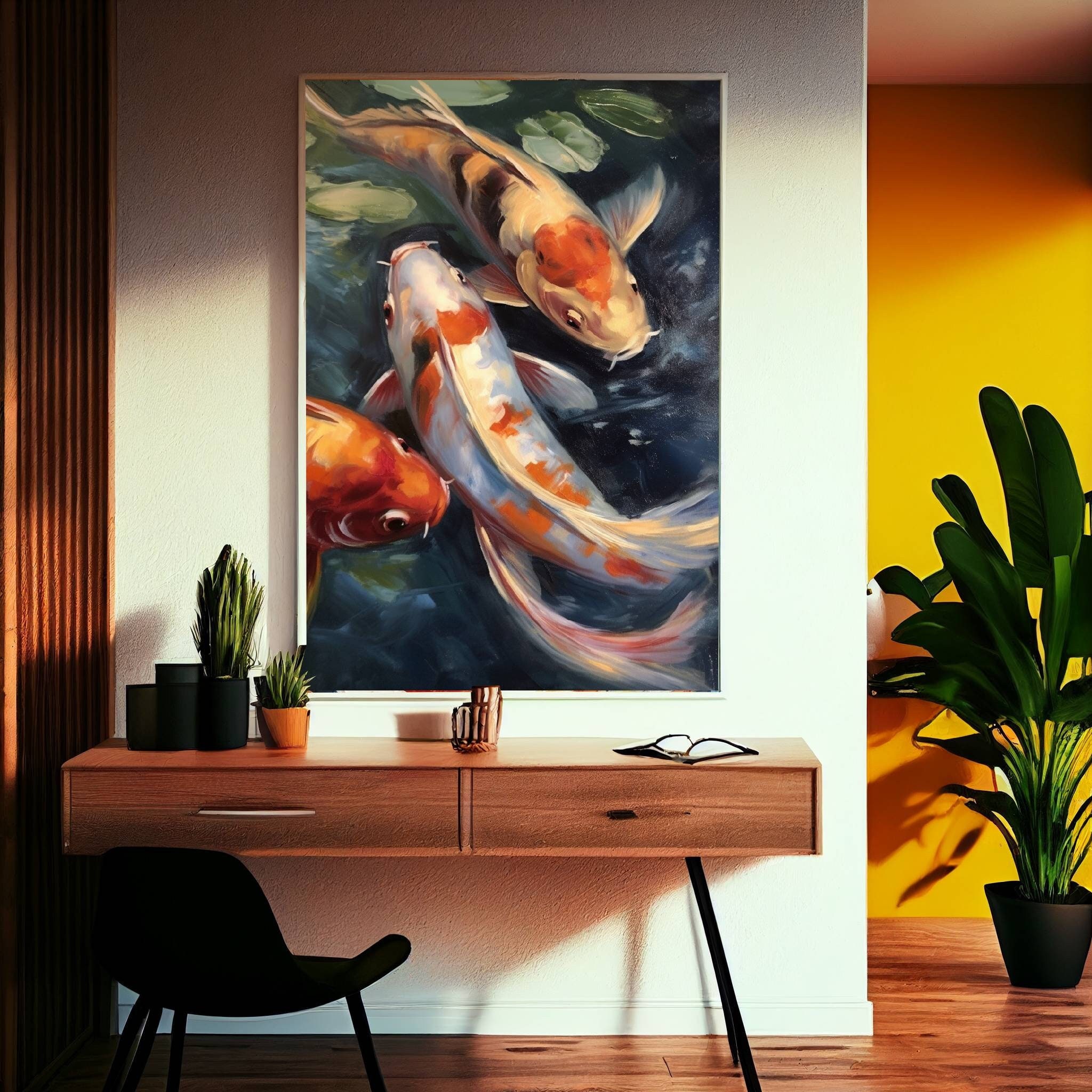 Koi Fish Painting, Impressionism-style , Fish Art, Koi Art, Fish Print ...