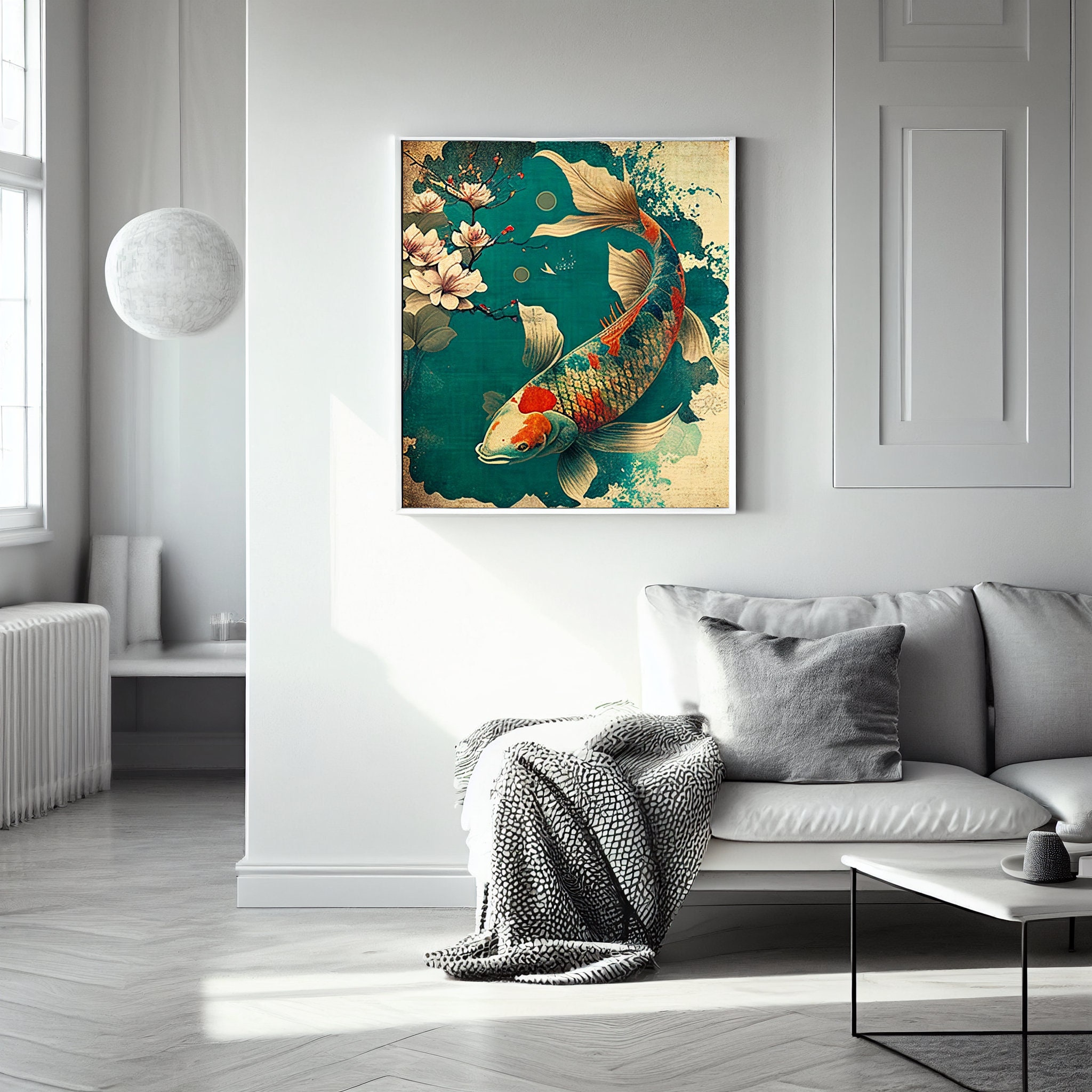 Vintage-style Japanese Koi Fish Painting, Fish Art, Koi Art, Fish Print ...