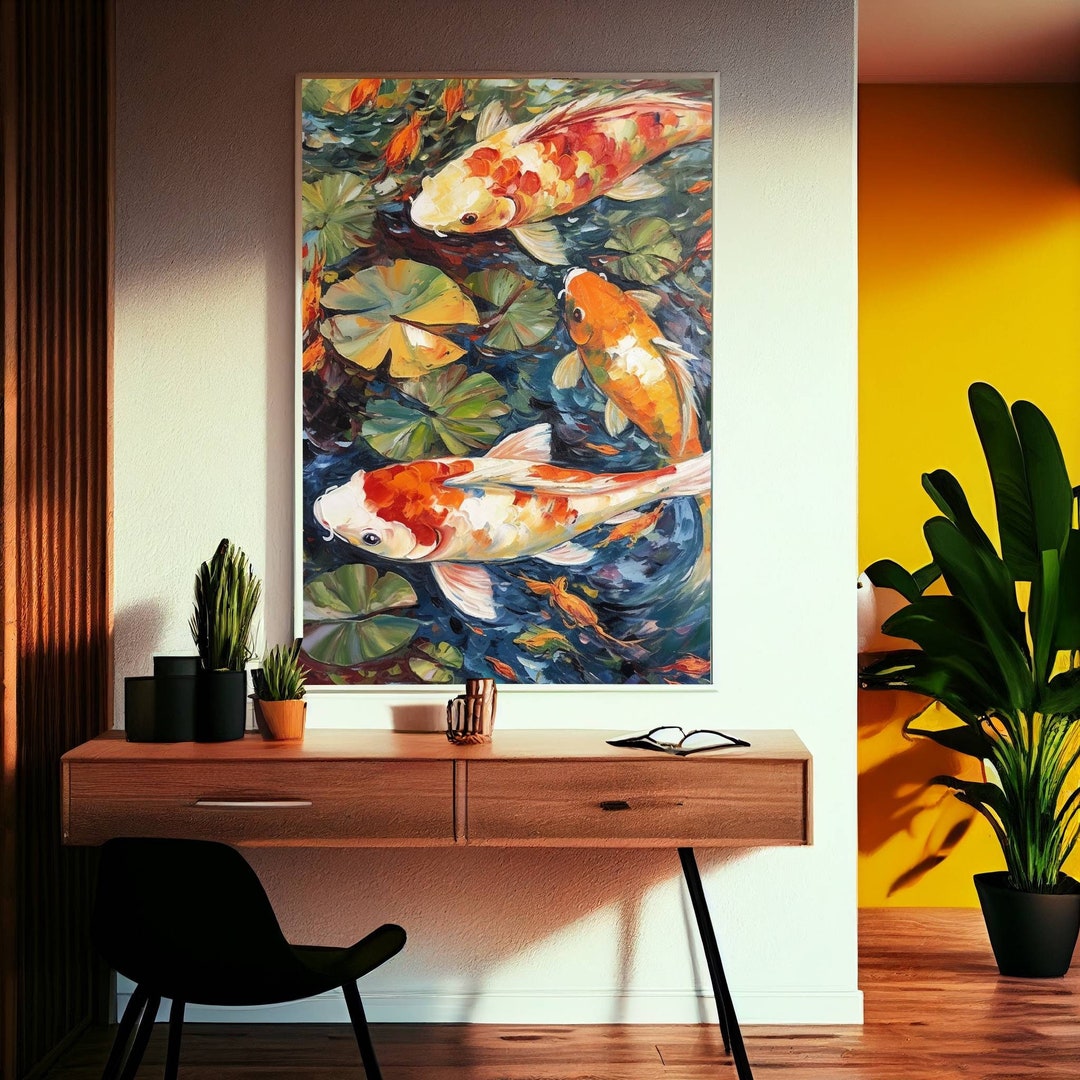 Koi Fish Painting, Impressionism-style , Fish Art, Koi Art, Fish Print ...