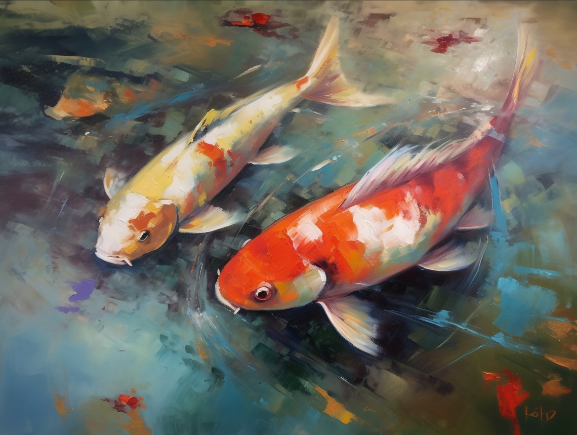 Koi Fish Painting, Impressionism-style , Fish Art, Koi Art, Fish Print ...
