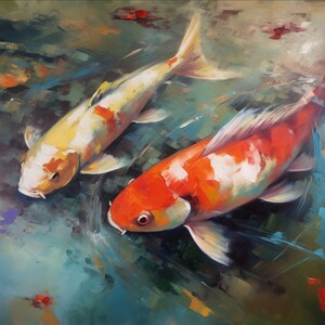 Koi Fish Painting, Impressionism-style , Fish Art, Koi Art, Fish Print ...
