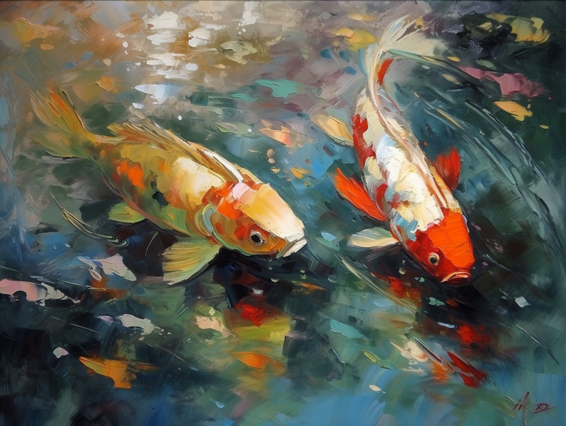 Koi Fisch Malerei Impressionismus-Stil Fisch Kunst Koi - Etsy.de