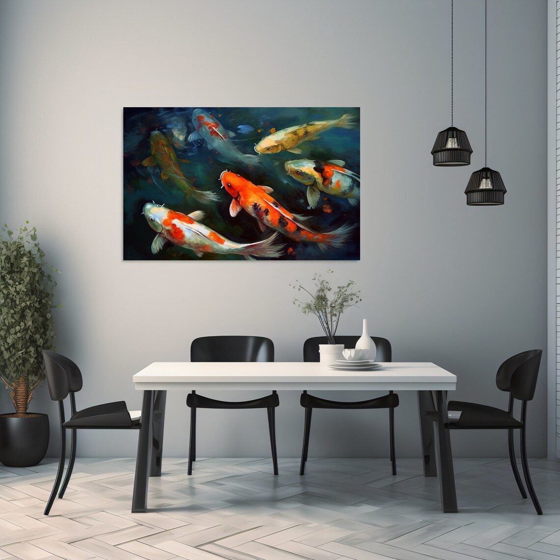 Koi Fish Painting, Impressionism-style , Fish Art, Koi Art, Fish Print ...