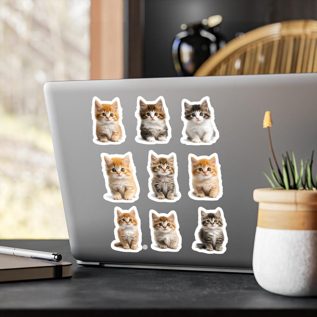 Cute Cat Kiss-cut Vinyl Decals - Adorable Animal Stickers for Cat ...