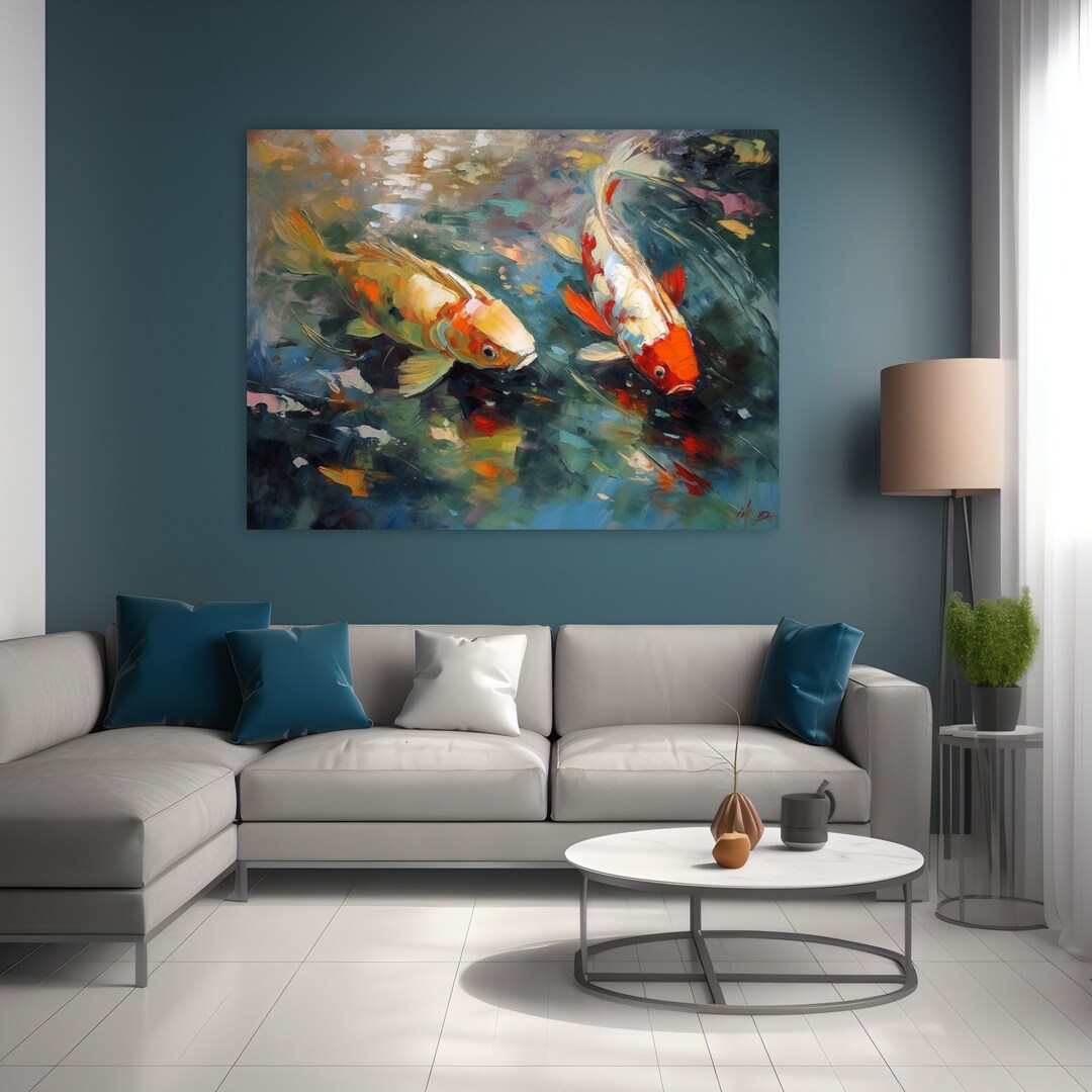 Koi Fish Painting, Impressionism-style , Fish Art, Koi Art, Fish Print ...