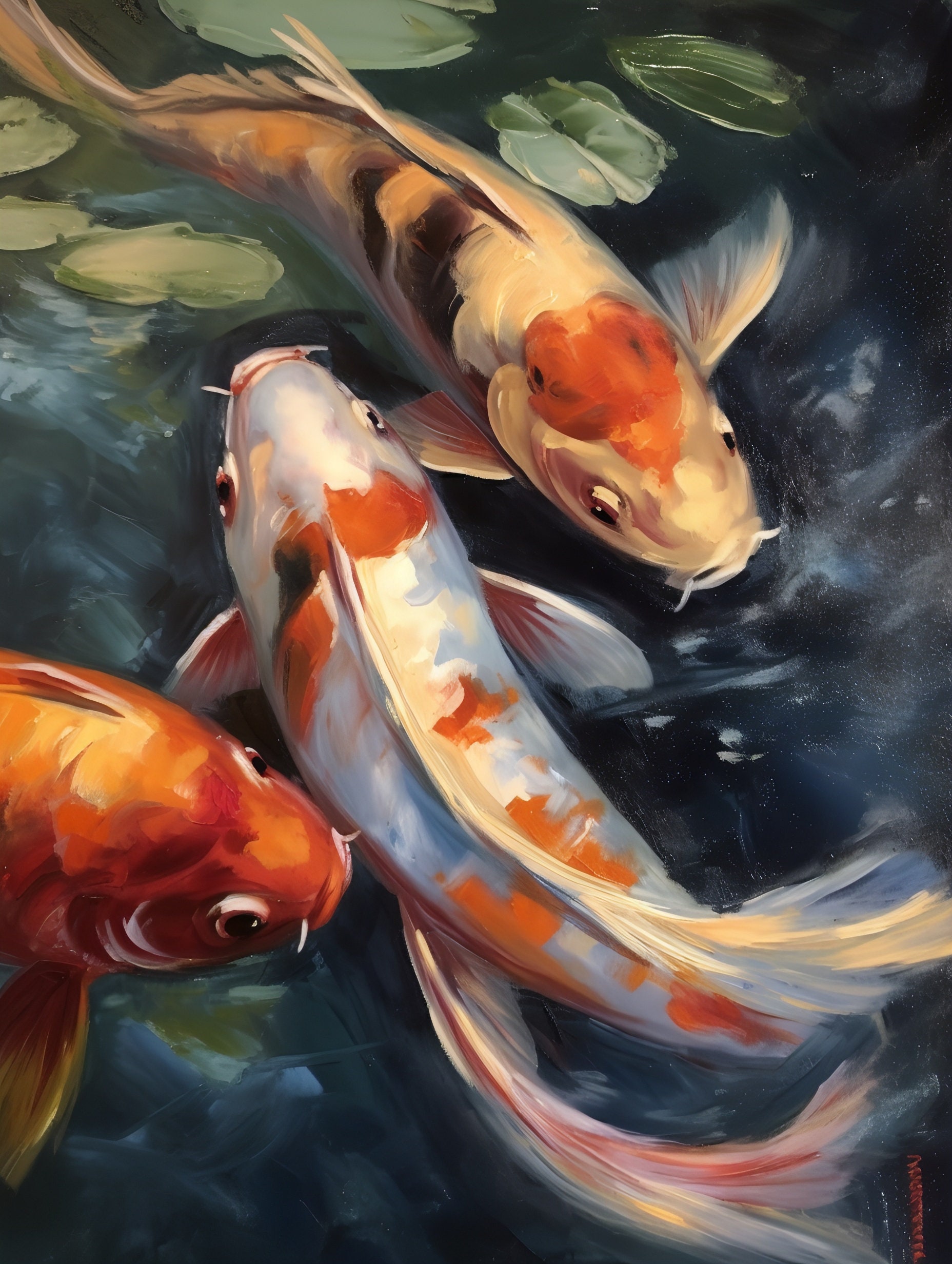 Koi Fish Painting, Impressionism-style , Fish Art, Koi Art, Fish Print ...
