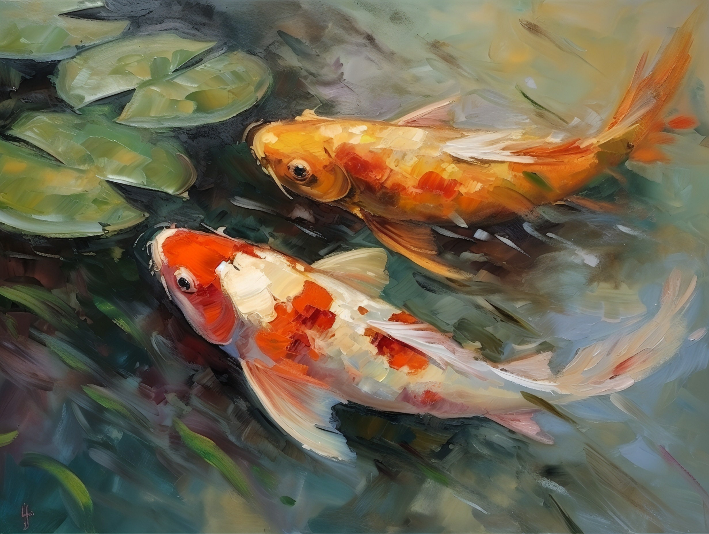 Koi Fish Painting, Impressionism-style , Fish Art, Koi Art, Fish Print ...