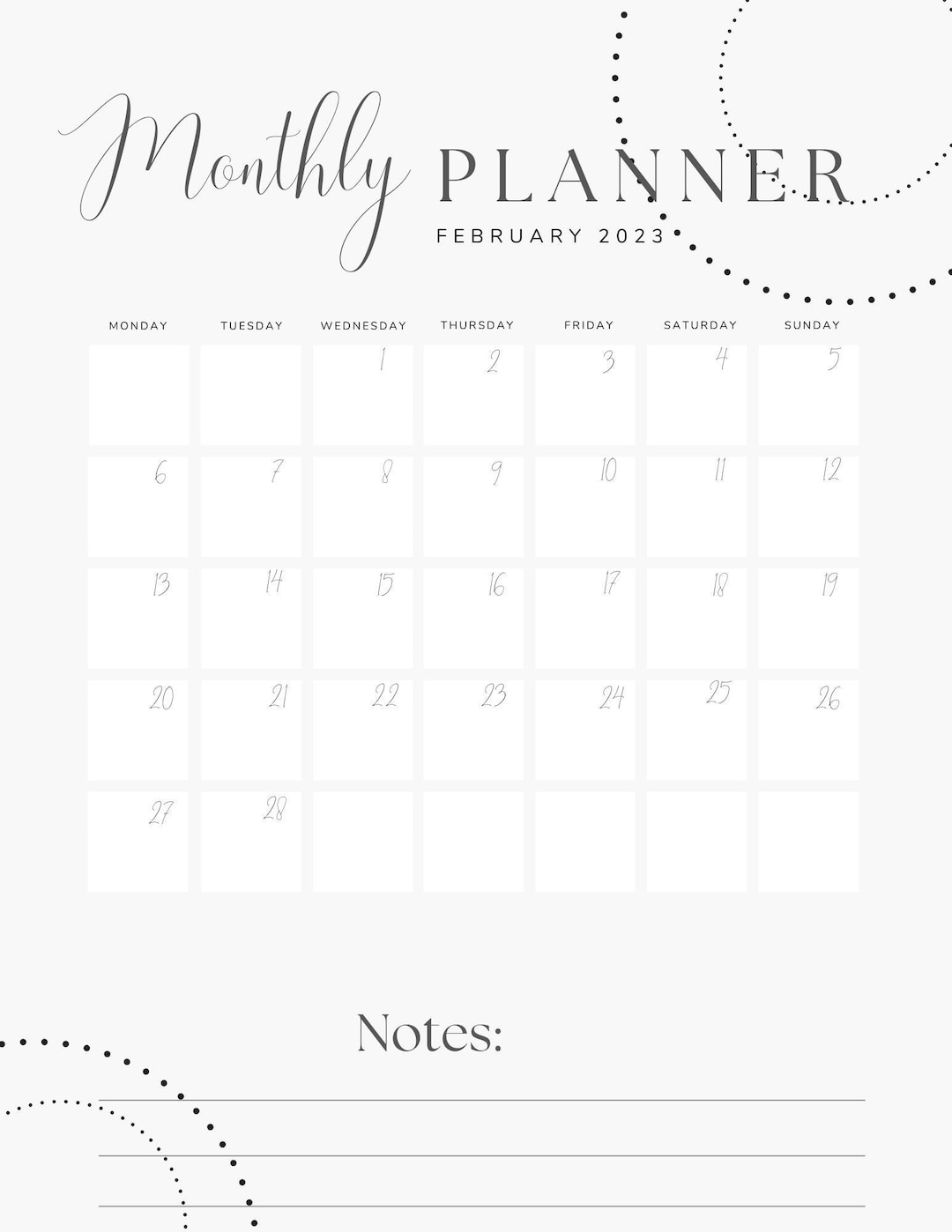 Printable, White, Simple 2023 Calendar. - Etsy