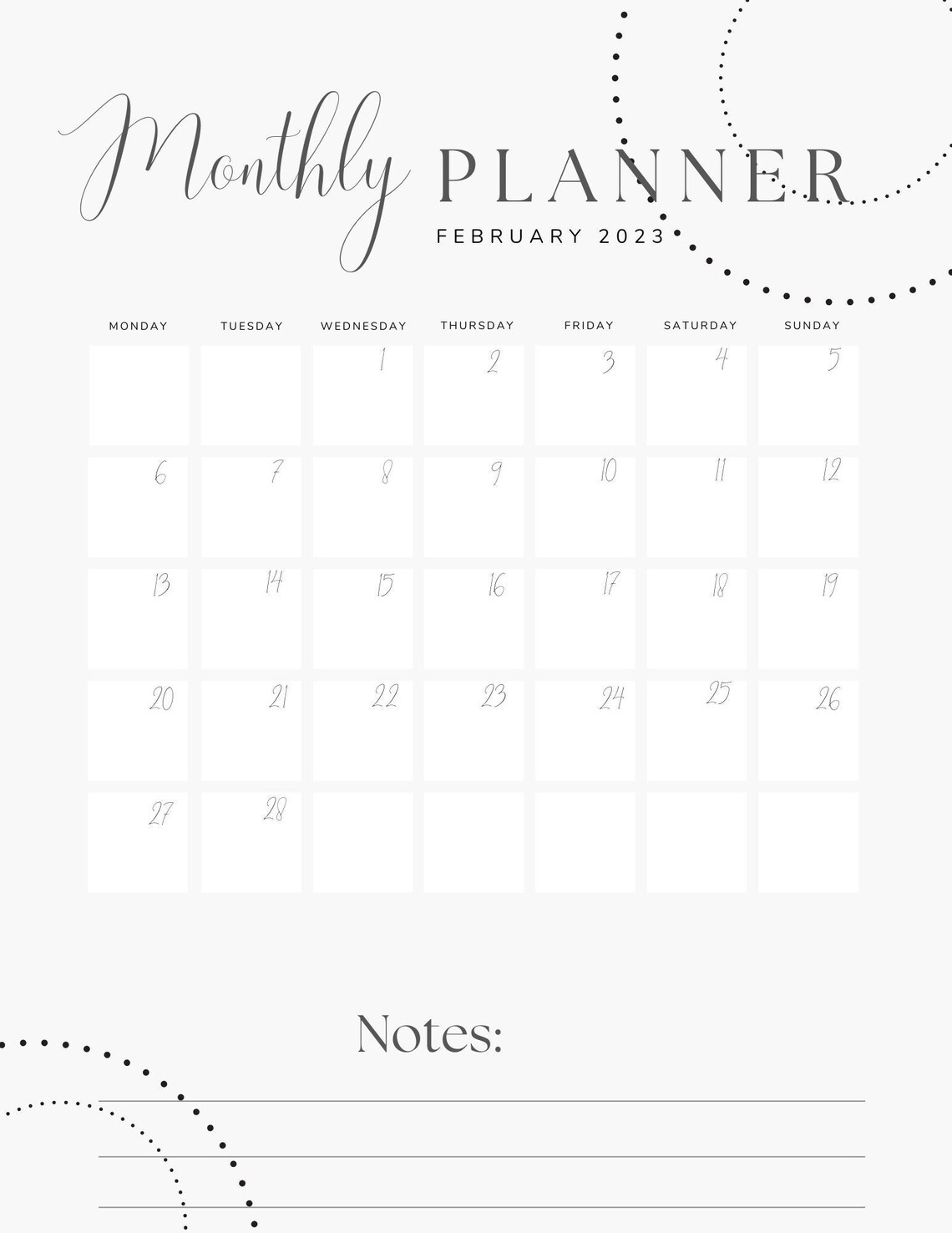 Printable, White, Simple 2023 Calendar. - Etsy