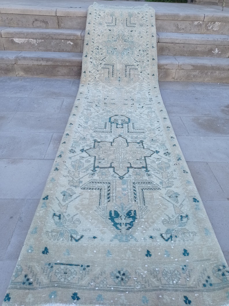 2x11 Green Beige Brown Turkish Runner Heriz Runner Rug 2x11 Antique ...