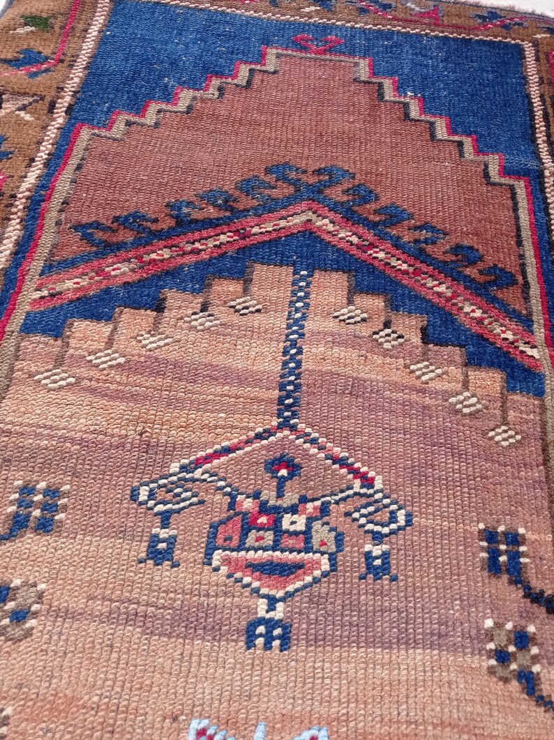 2x4 Blue Brown Handmade Turkish Rug, 2x4 Vintage Rug, Natural Wool ...