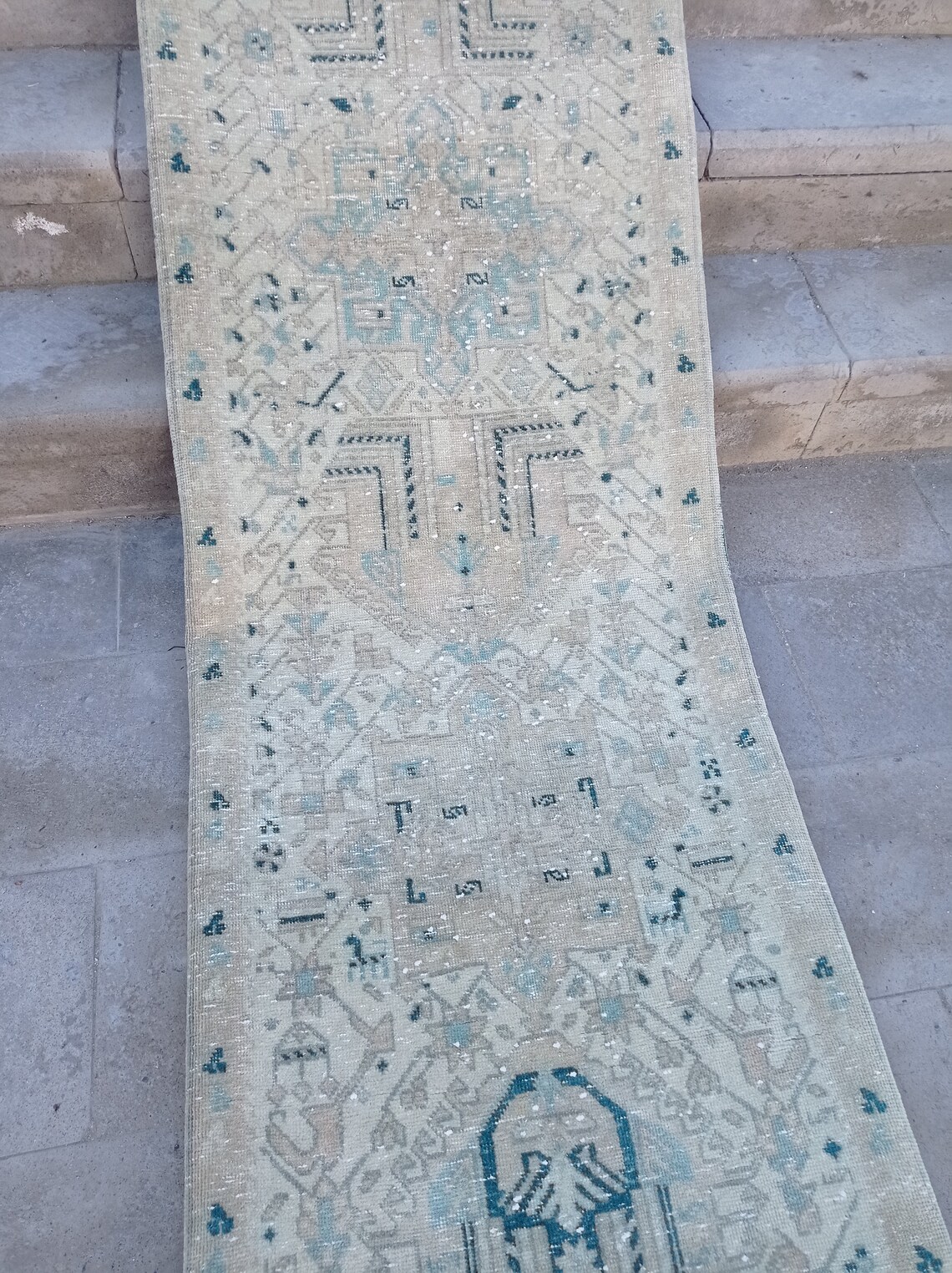 2x11 Green Beige Brown Turkish Runner Heriz Runner Rug 2x11 Antique ...