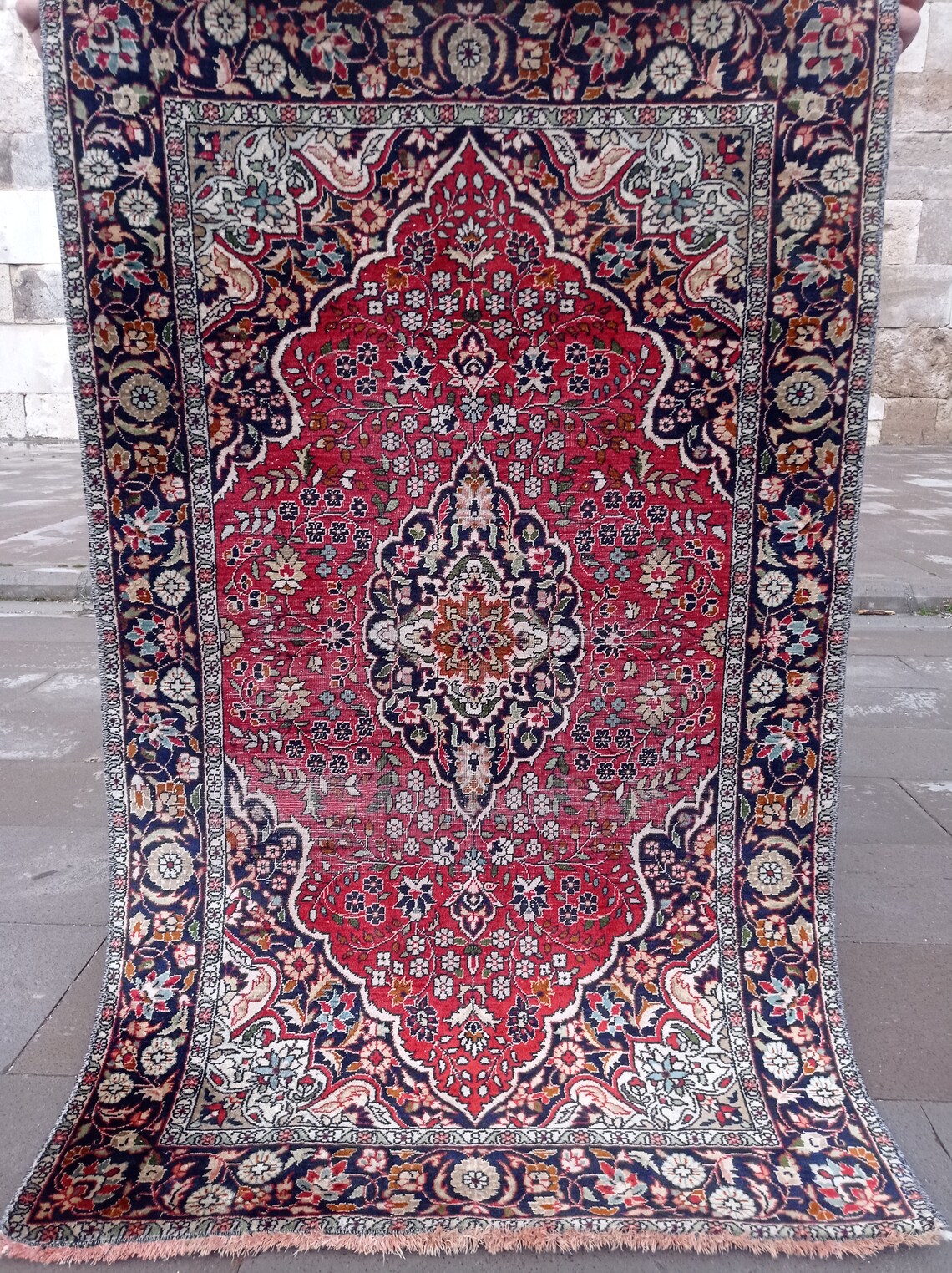 4x4 Red Blue Turkish Rug, 3x Neutral Oushak Rug, Handmade Vintage Area ...