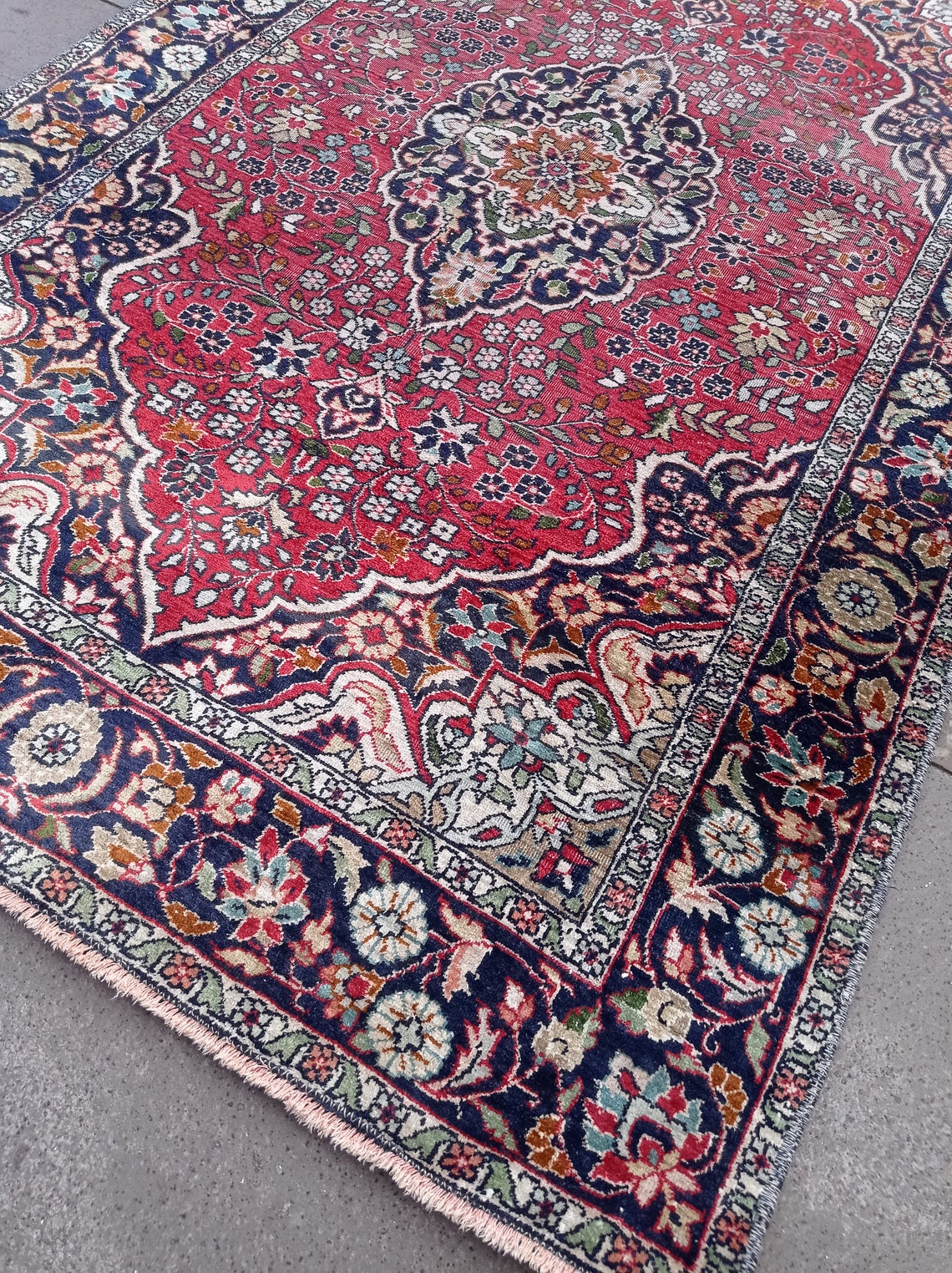 4x4 Red Blue Turkish Rug, 3x Neutral Oushak Rug, Handmade Vintage Area ...