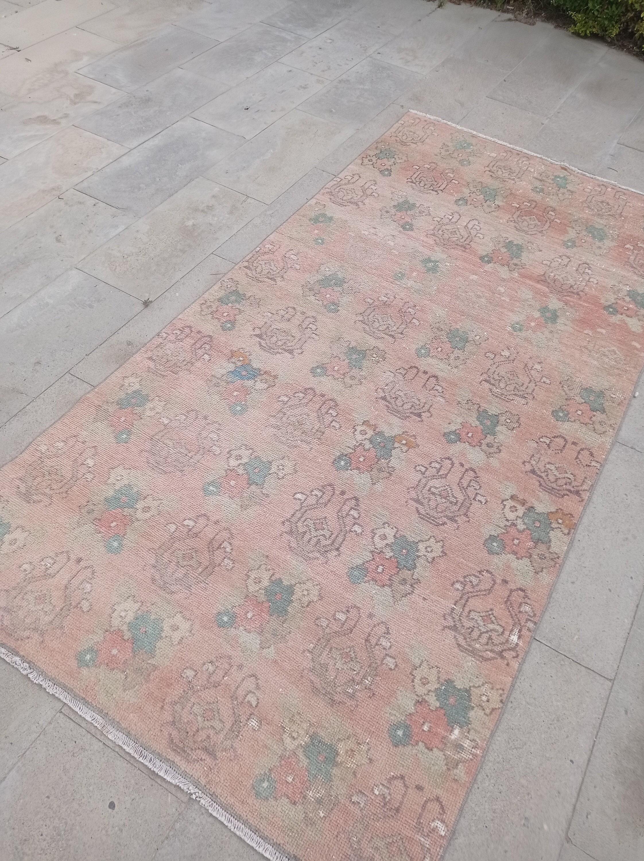 4x7 Pink Green Blue Turkish Rug, 4x7 Vintage Rug, Oushak Kitchen ...