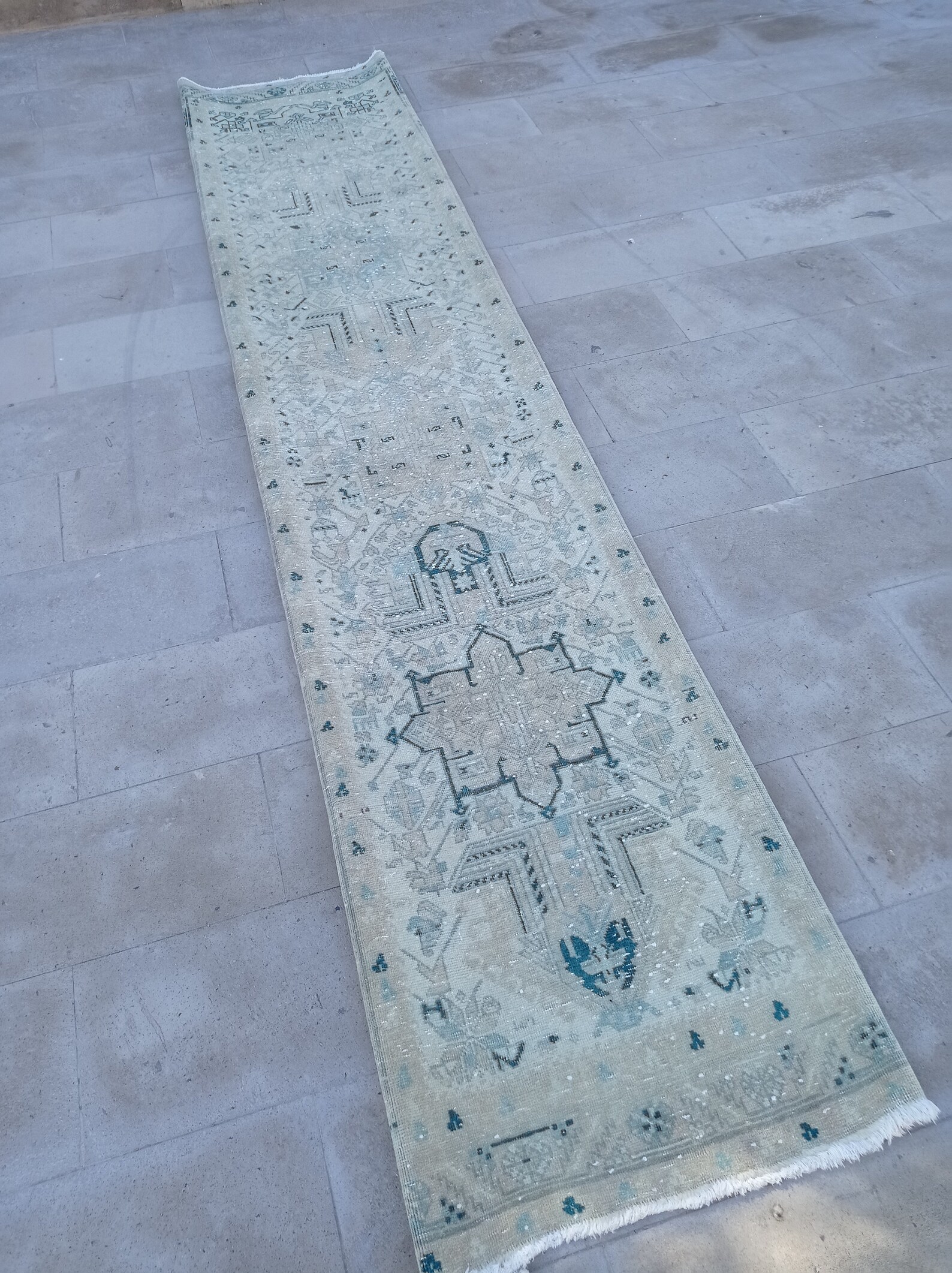 2x11 Green Beige Brown Turkish Runner Heriz Runner Rug 2x11 Antique ...