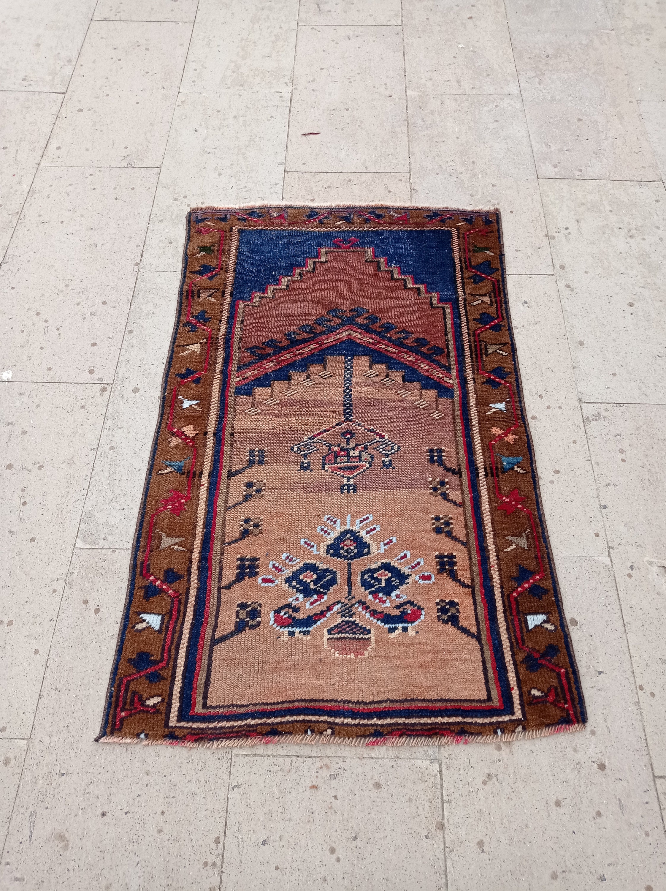 2x4 Blue Brown Handmade Turkish Rug, 2x4 Vintage Rug, Natural Wool ...