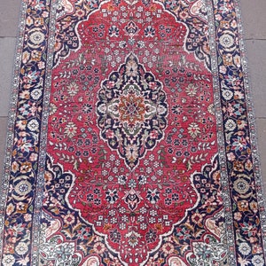 4x4 Red Blue Turkish Rug, 3x Neutral Oushak Rug, Handmade Vintage Area ...